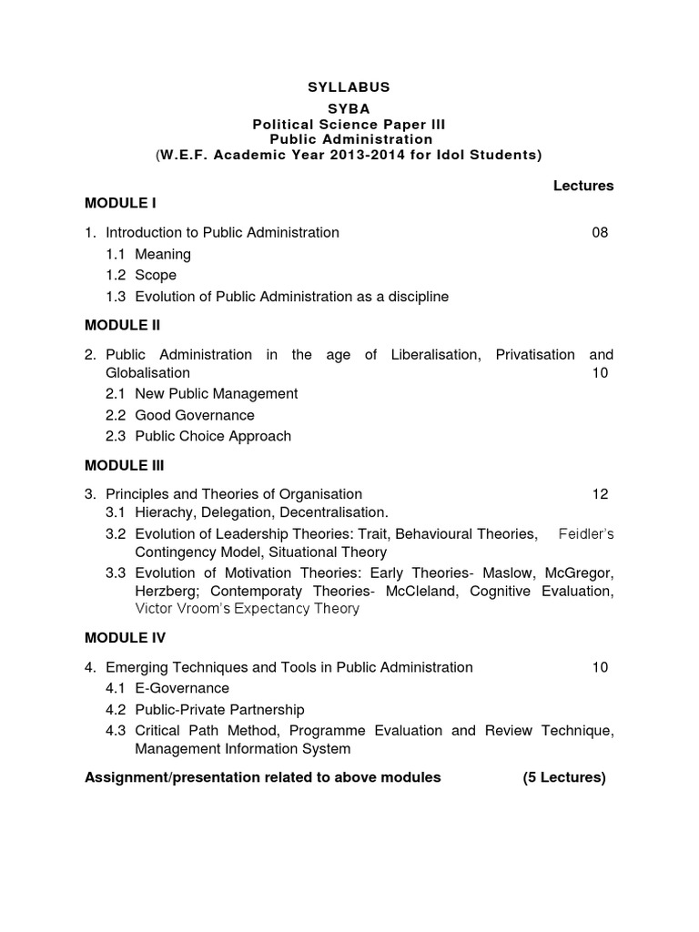 S.Y.B.A. Political Science Paper - III - Public Administration (Eng ...