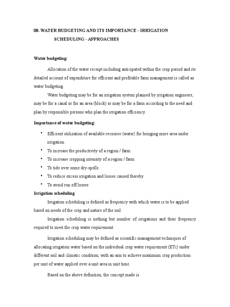 Water Budgeting PDF | PDF | Irrigation | Soil