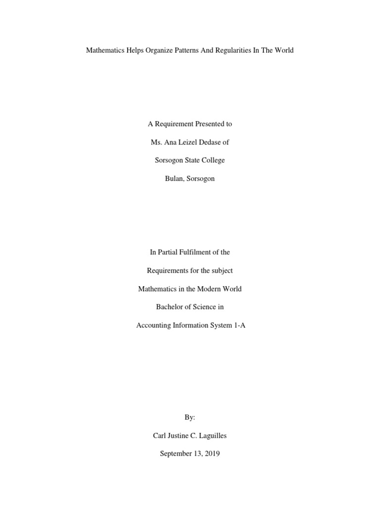 Mathematics Helps Organize Patterns and Regularities in the World ...