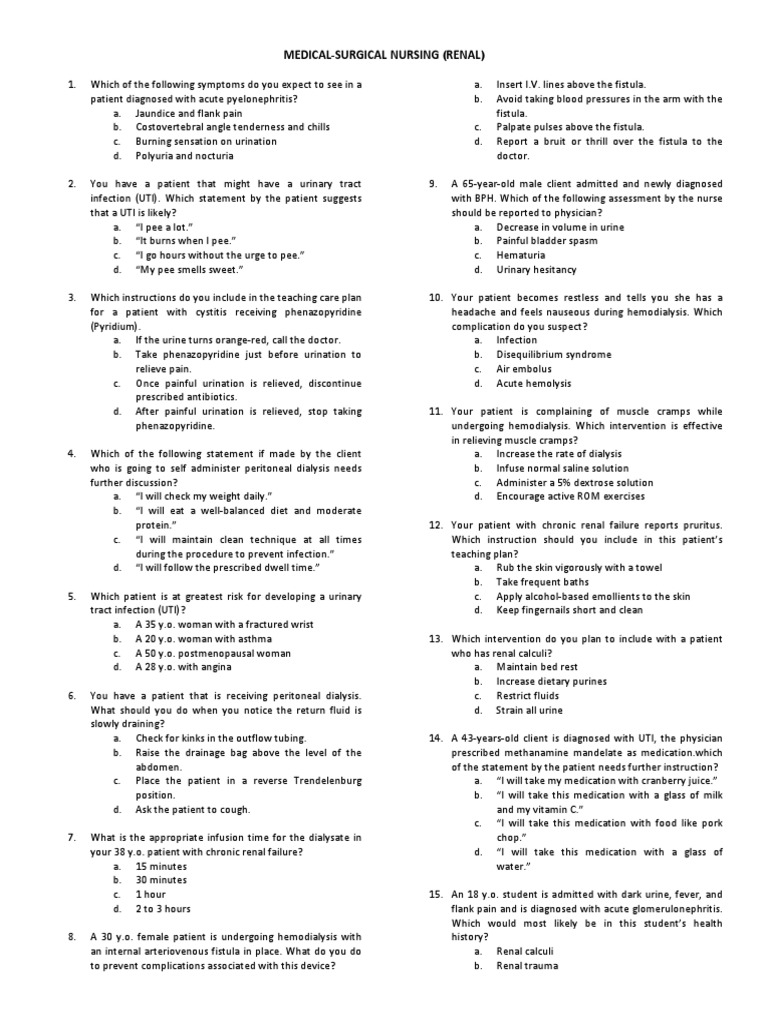 RENAL exam question.docx | Urinary Tract Infection | Hemodialysis ...