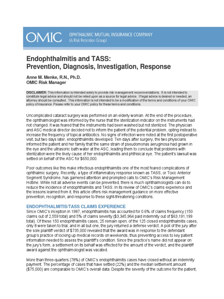 Endophthalmitis and TASS: Prevention, Diagnosis, Investigation ...
