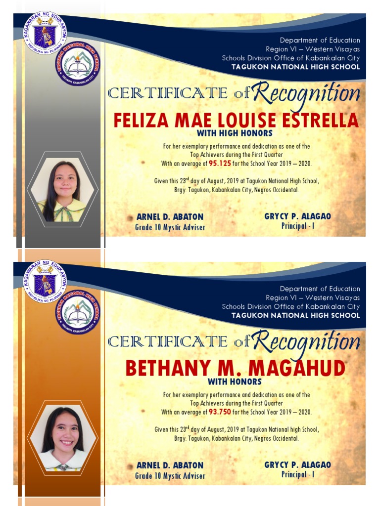 Honors Certificate First QRT 2019 | PDF