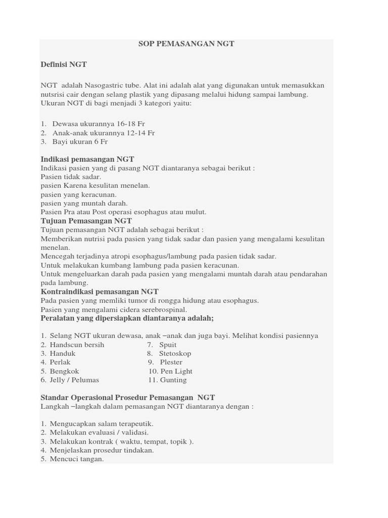 Sop Pemasangan NGT | PDF