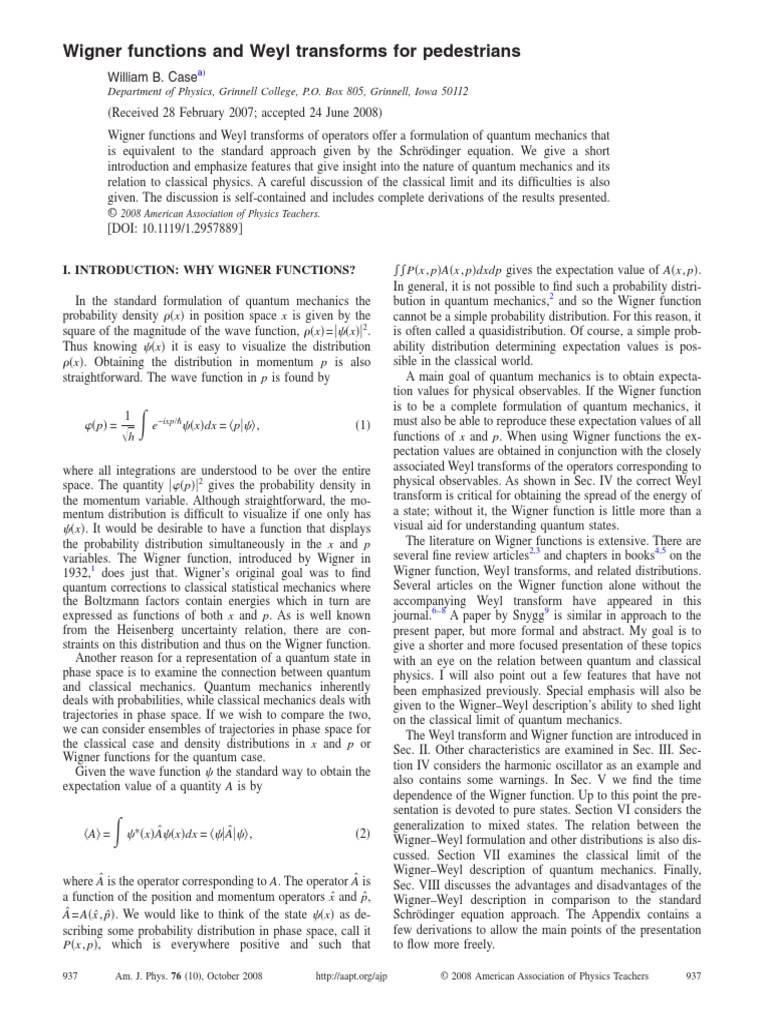 Wigner Function PDF | PDF | Quantum Mechanics | Wave Function
