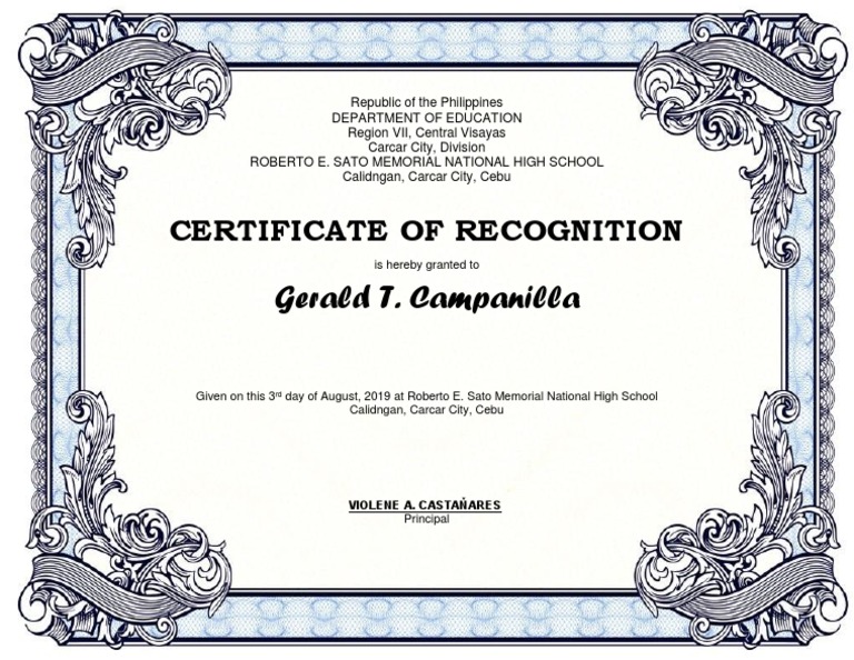 Certificate of Recognition Alumni | PDF