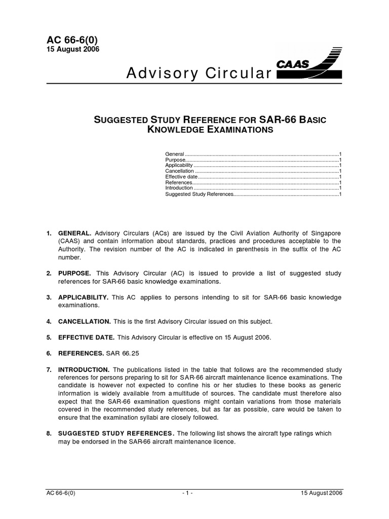 Suggested Study Reference For Sar 66 Basic Knowledge Examinations PDF ...
