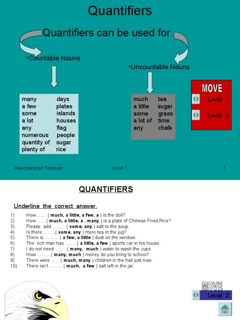 Quantifiers Can Be Used For: - Countable Nouns - Uncountable Nouns ...