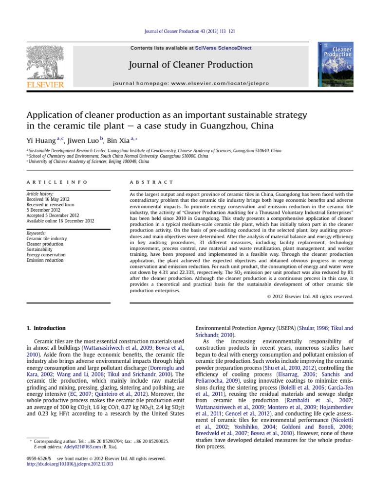 Application of Cleaner Production As An Important Sustainable Strategy ...