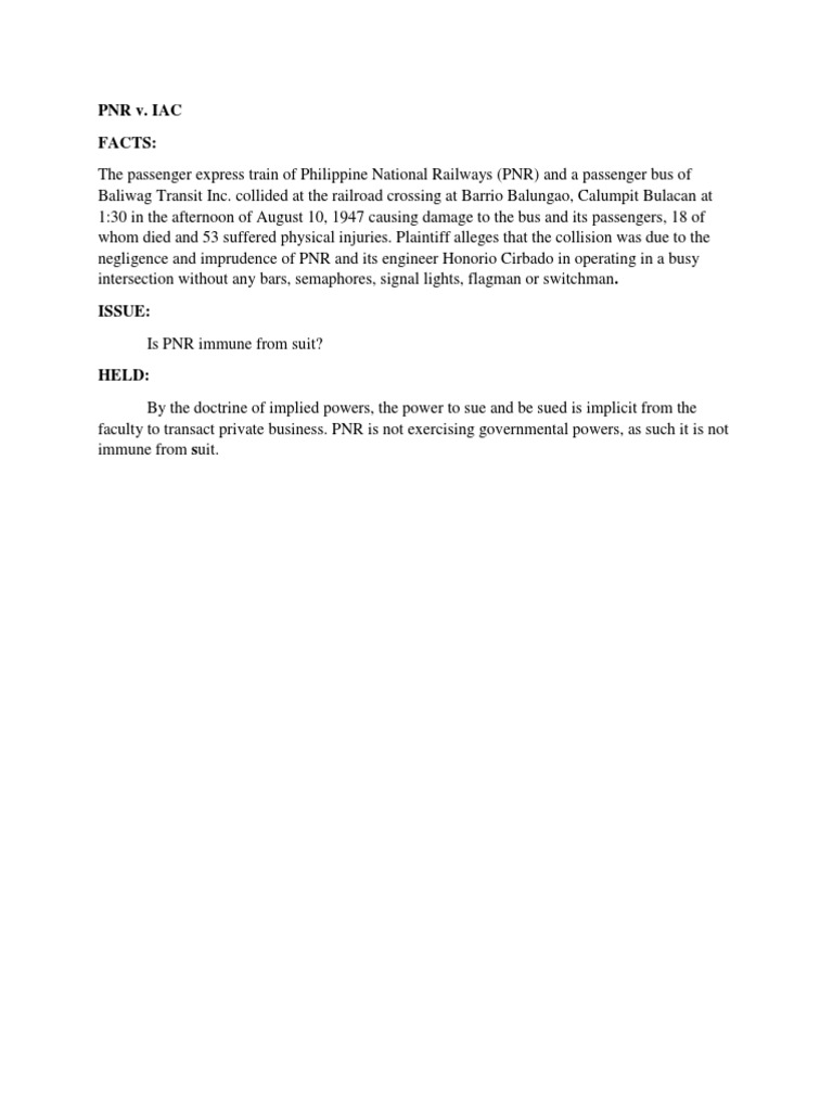 PNR Liability in 1947 Train-Bus Collision | PDF