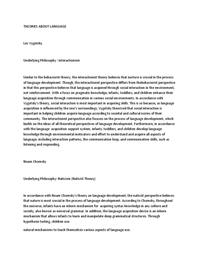 Theories About Language - Docx.f | PDF | Language Acquisition ...