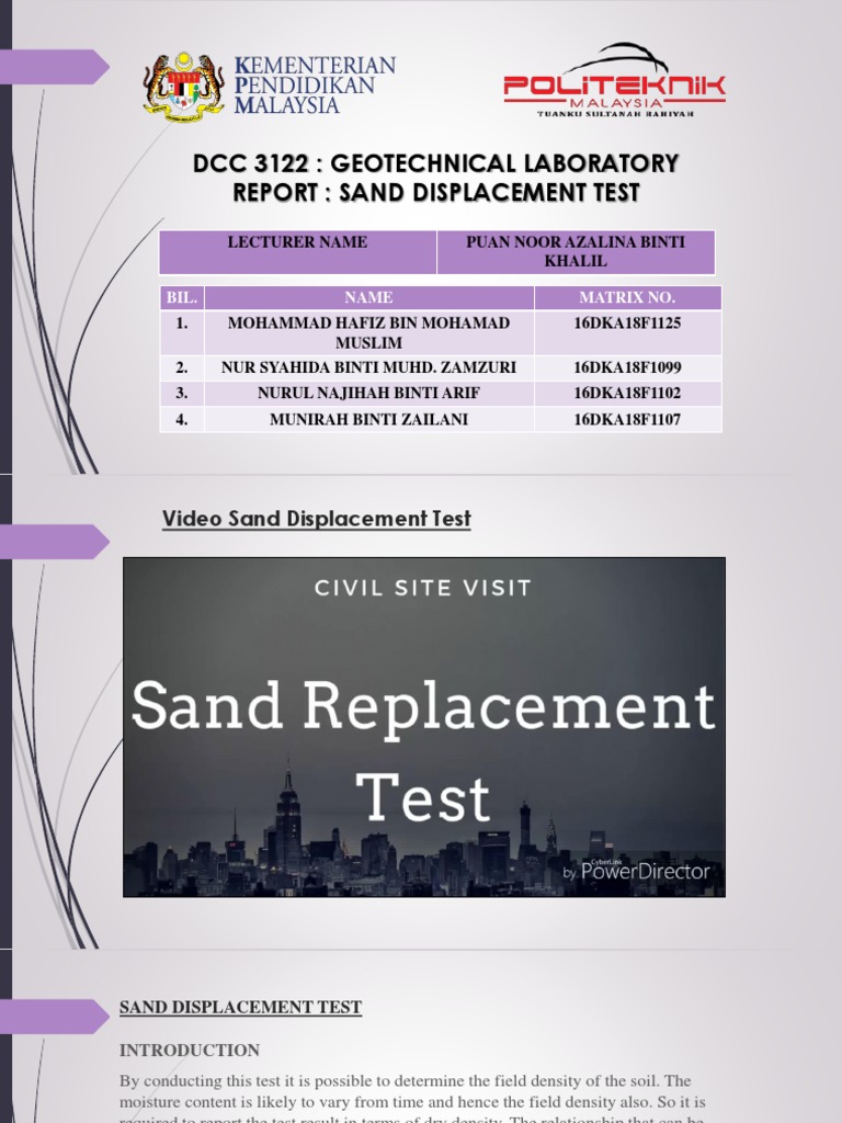Sand Displacement Test | PDF | Density | Soil