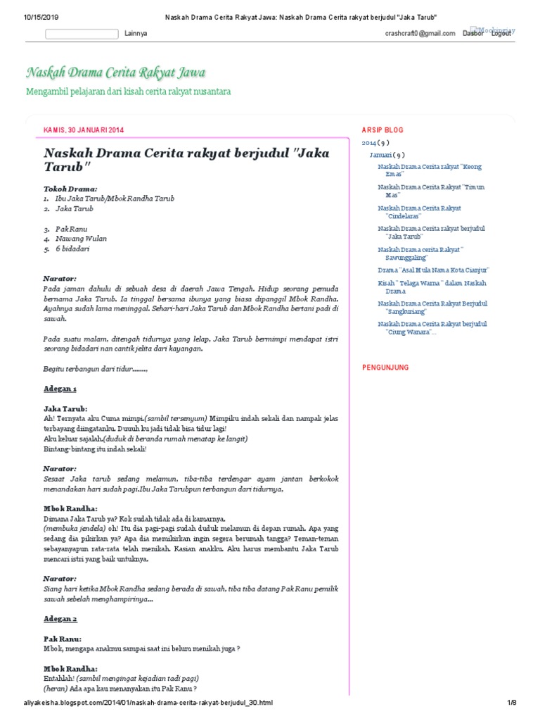 Naskah Drama Cerita Rakyat Jawa - Naskah Drama Cerita Rakyat Berjudul - Jaka Tarub | PDF