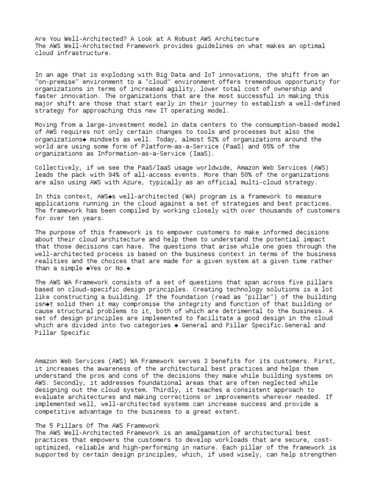 Aws Well Architected Framework Pdf Cloud Computing Automation