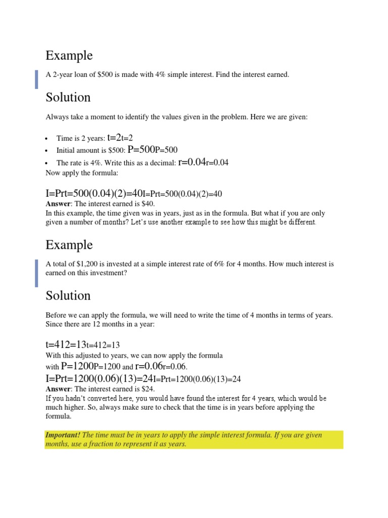 Simple Interest Example | PDF | Interest | Loans