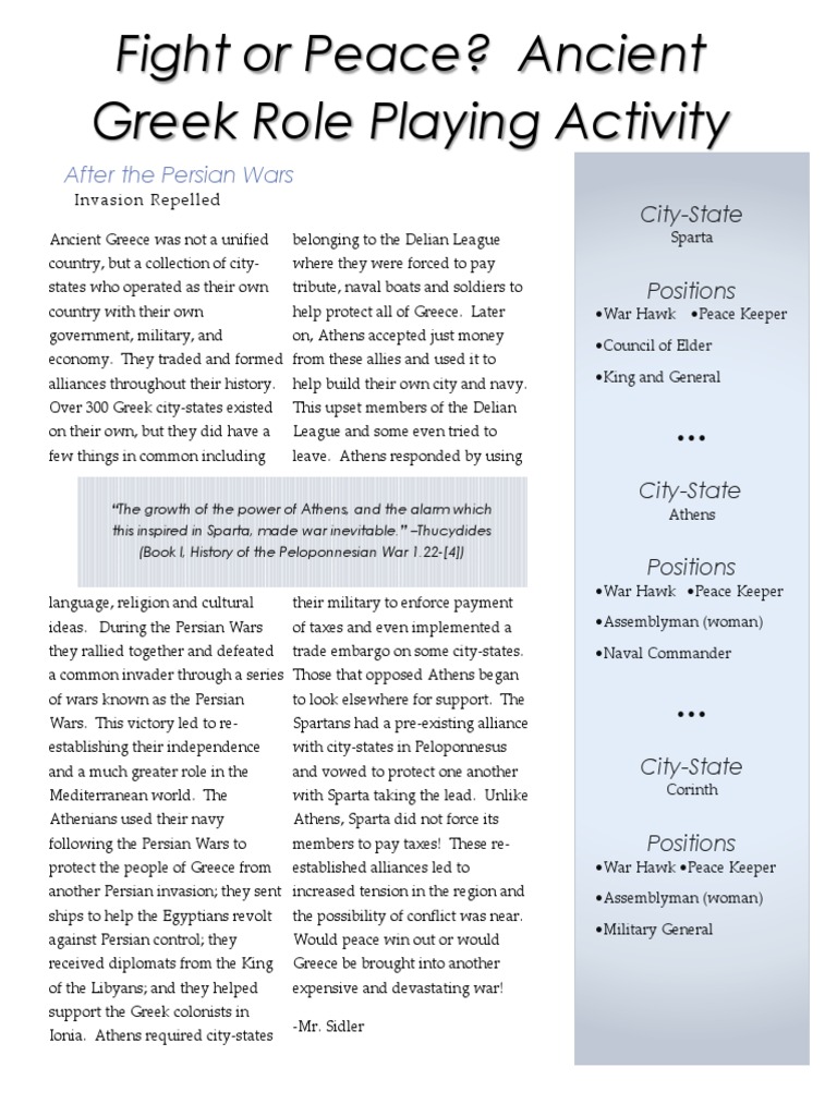 Peloponnesian War Role Playing Activity | PDF | Peloponnesian War ...