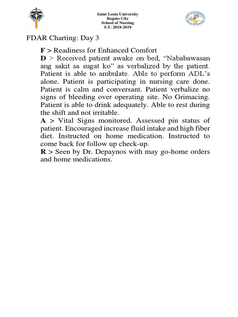 FDAR Charting - Readiness For Enhanced Comfort | PDF