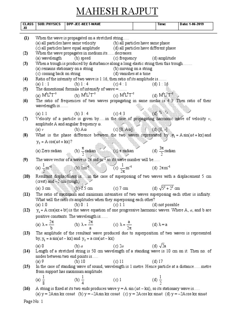 14 DPP Jee Neet Wave PDF | PDF | Wavelength | Waves