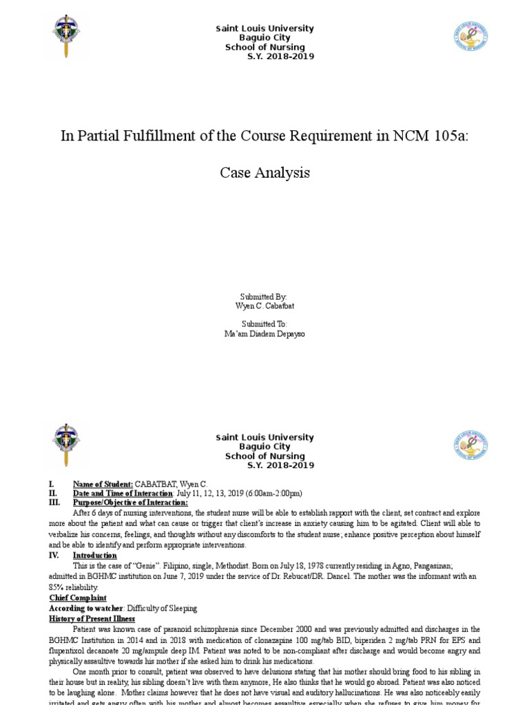 Case Analysis - Paranoid Schizophrenia | PDF | Diseases And Disorders ...
