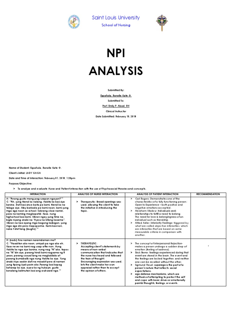 NPI Analysis: Saint Louis University | PDF | Id | Emotions