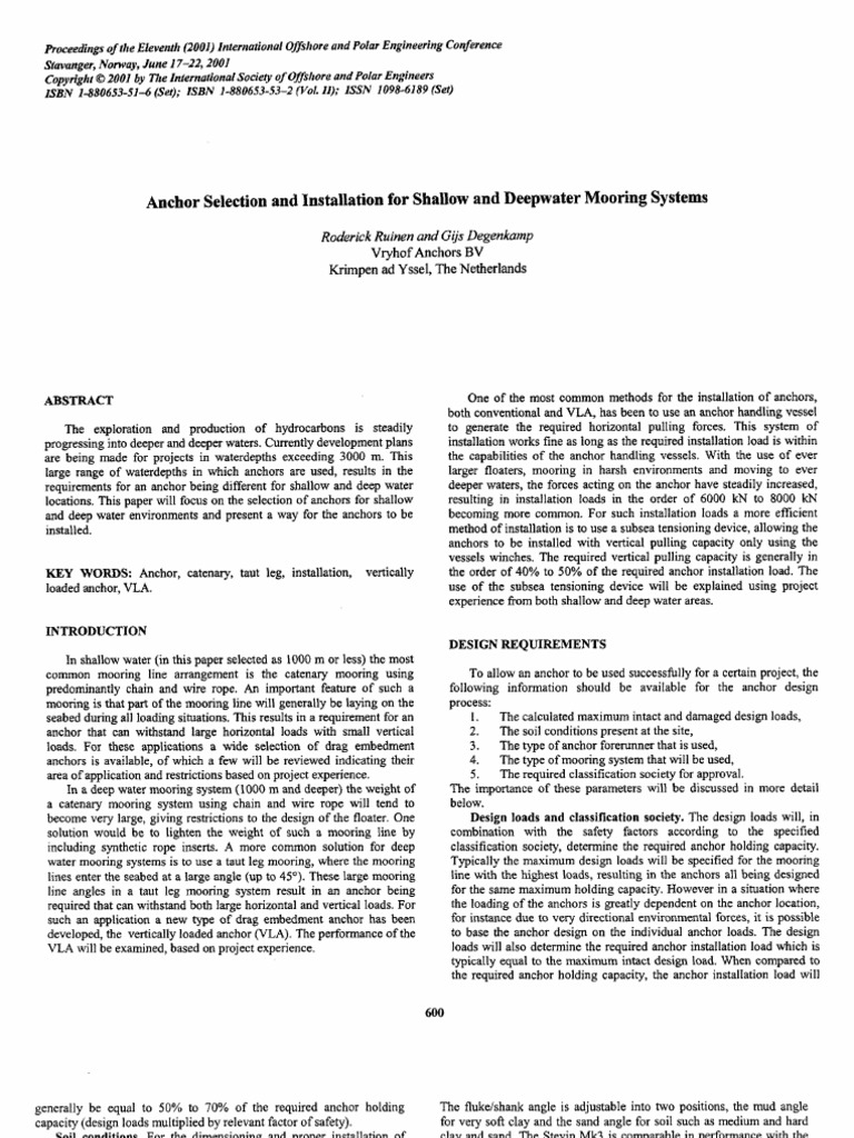 Anchor Selection and Installation For Shallow Water Mooring Systems ...