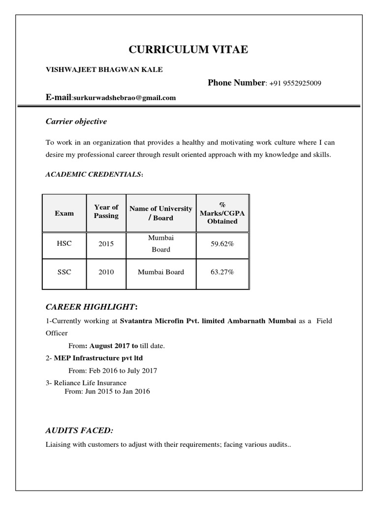 Curriculum Vitae: Phone Number E-Mail | PDF