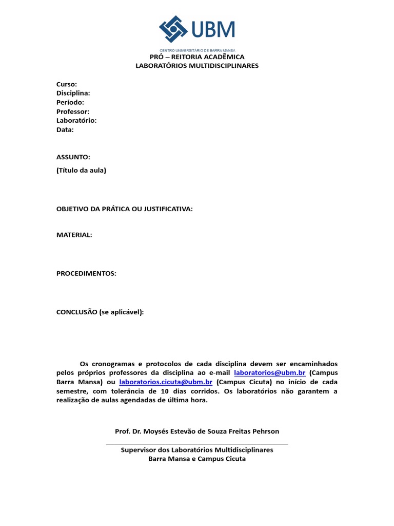 Modelo de Protocolo de Aula Prática | PDF