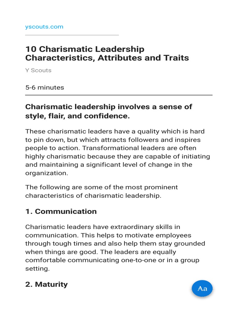 10 Charismatic Leadership Characteristics, Attributes and Traits | PDF ...