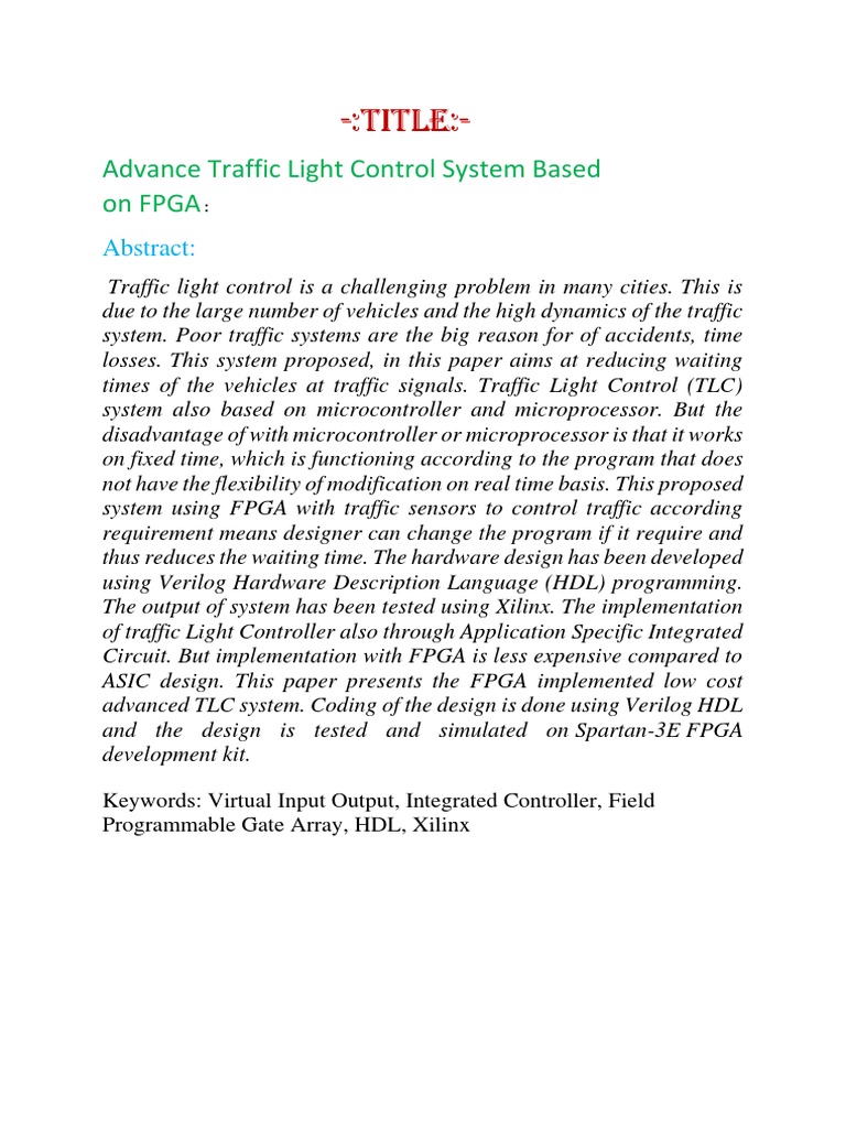 Project Report On Traffic Signal System Using FPGA | PDF | Field Programmable Gate Array ...