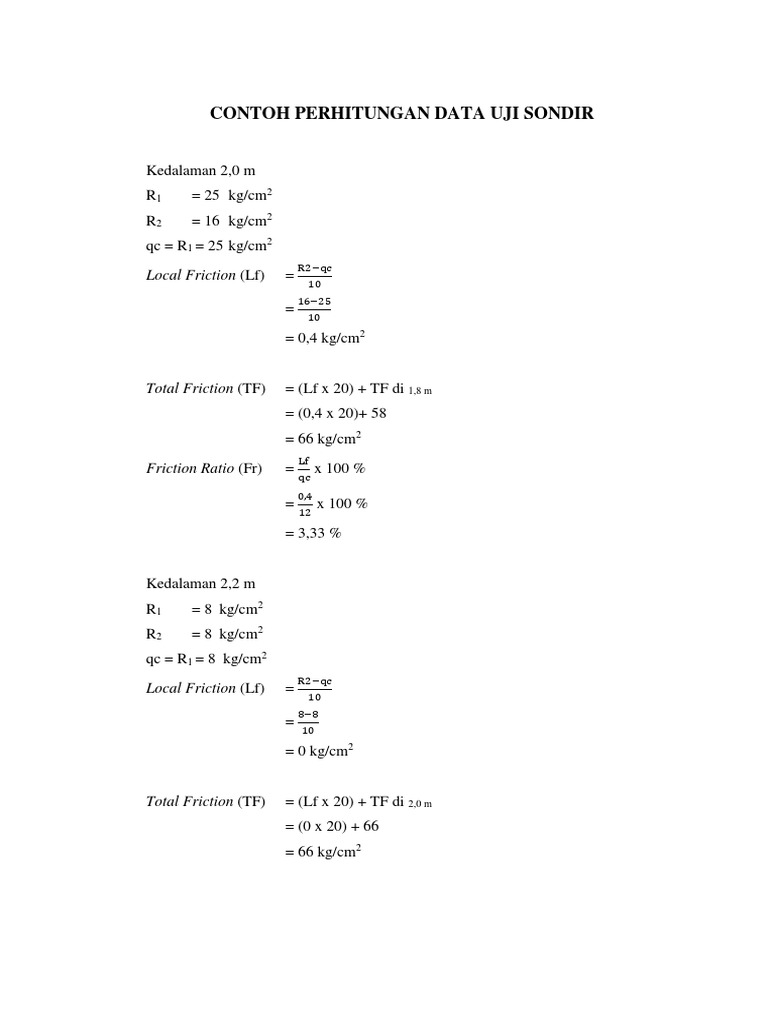 Contoh Perhitungan Data Uji Sondir | PDF | Sedimentology | Soil