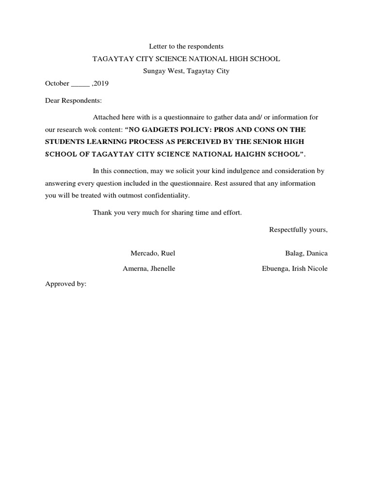 Letter To The Respondents | PDF