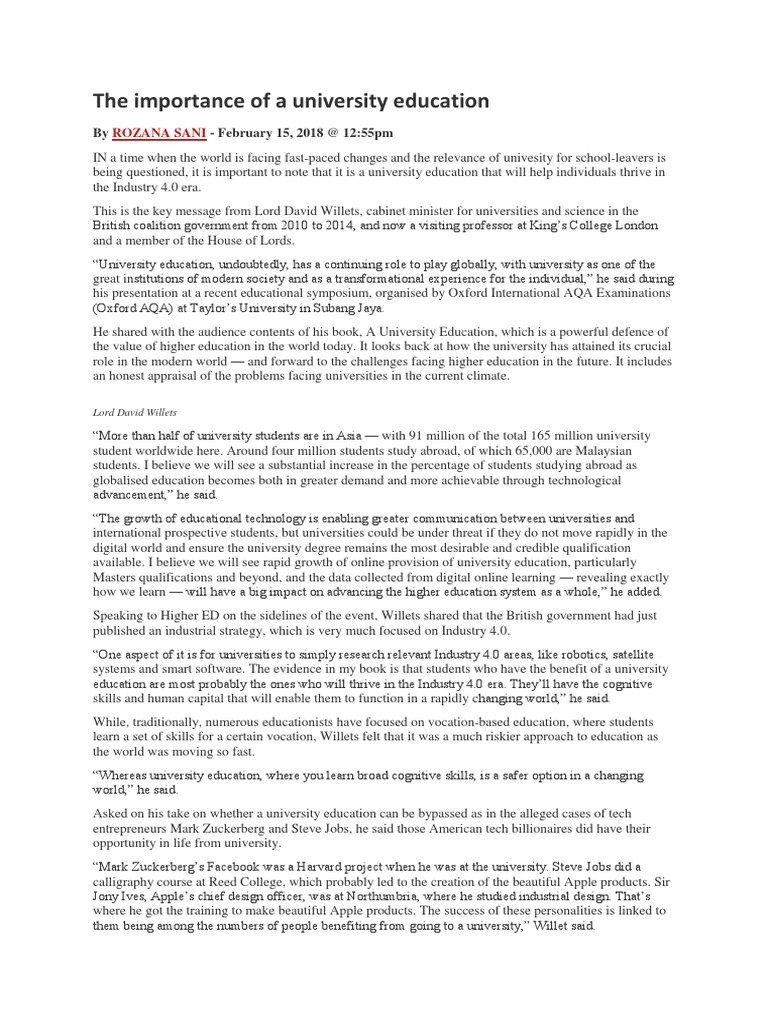 The Importance of A University Education | PDF | University ...