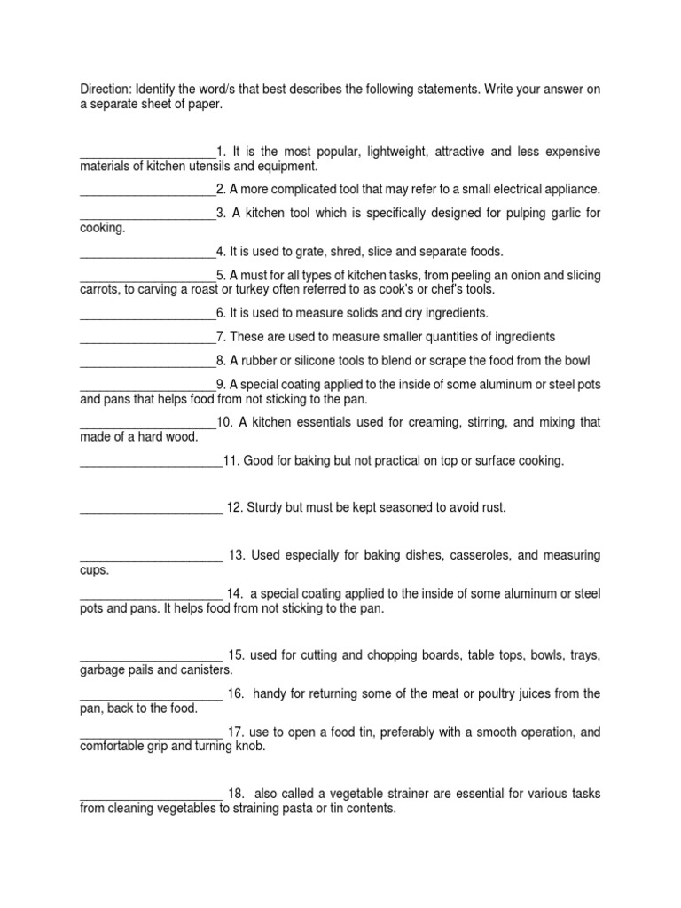 Tle 7 Reviewer Cooking Pdf Cookware And Bakeware Kitchen Utensil