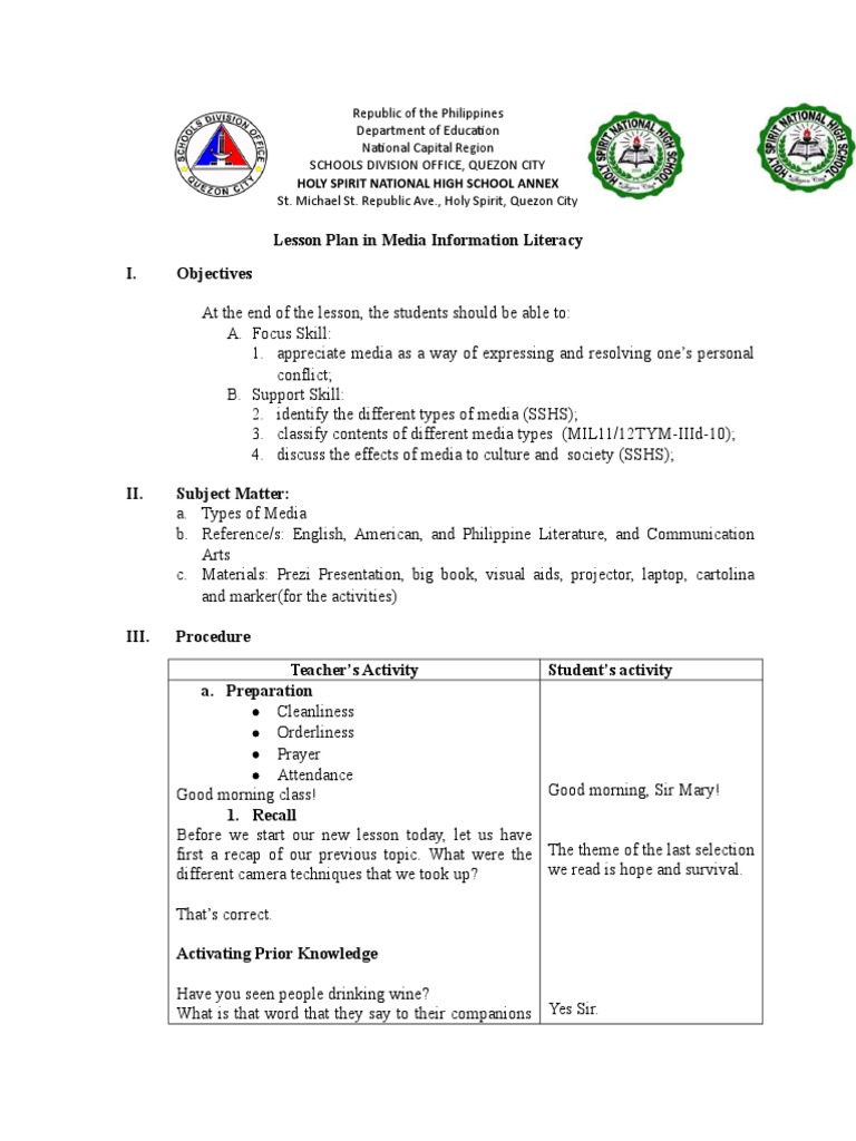 Lesson Plan - Types of Media | PDF