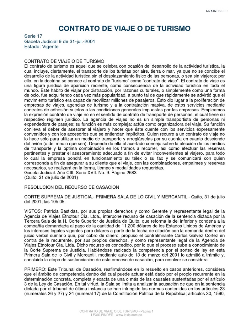 Contrato o Viaje de Turismo | PDF | Instrumento jurídico | Turismo
