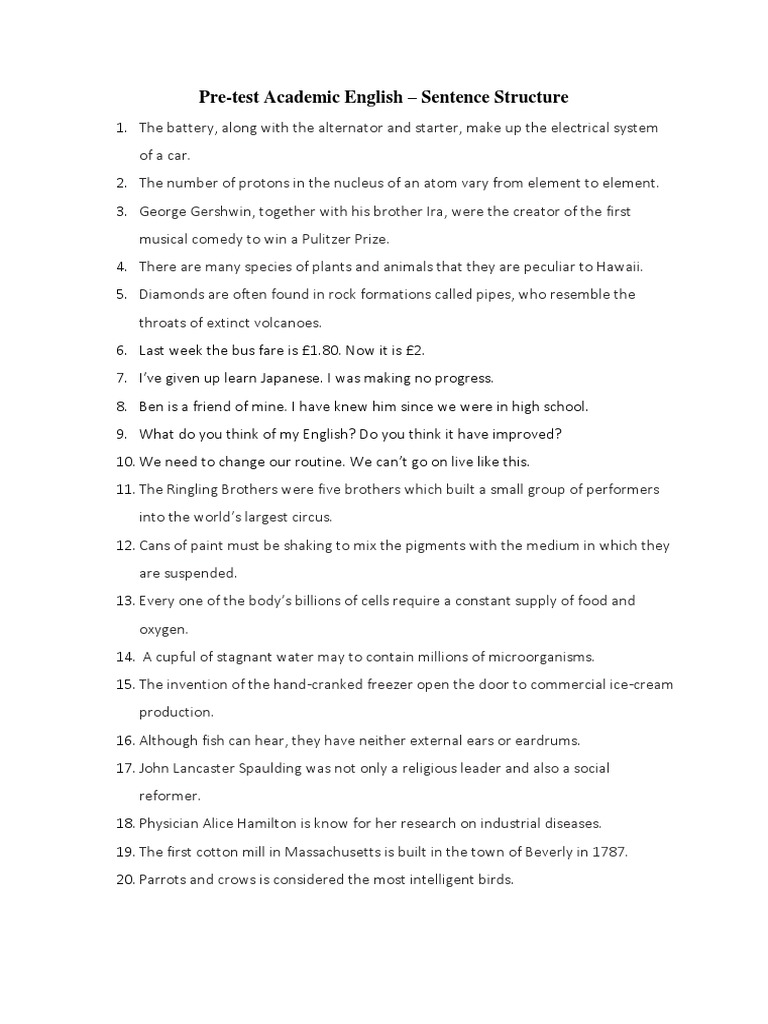 Pre-Test Structure Academic Eng | PDF