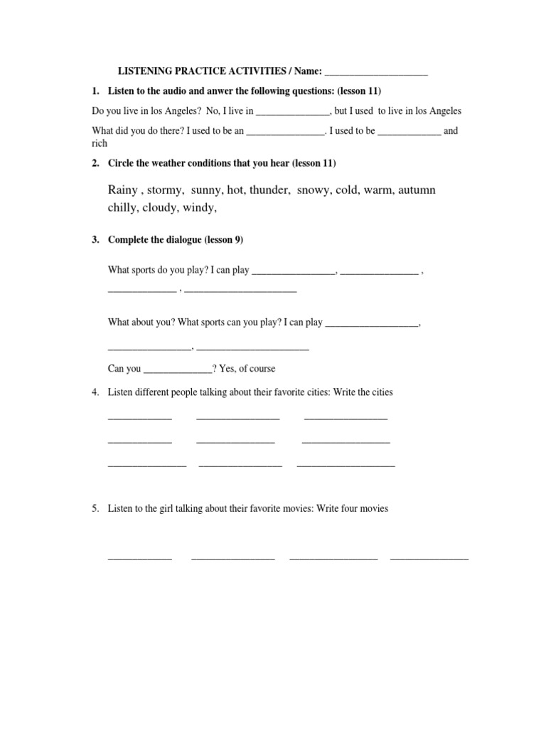 Listening Practice Activities | PDF