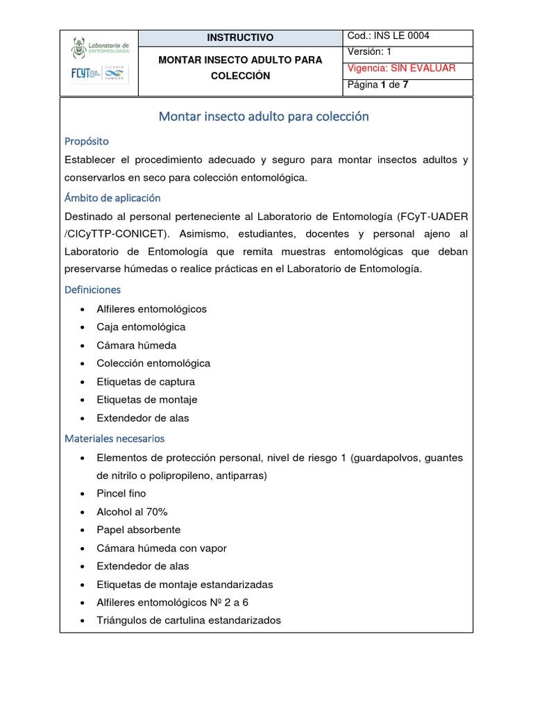 Instructivo para Montar Un Insecto en Colección Seca | PDF | Insectos ...