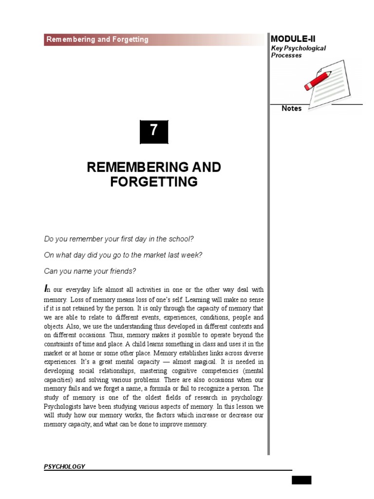 Remembering and Forgetting | PDF | Memory | Recall (Memory)