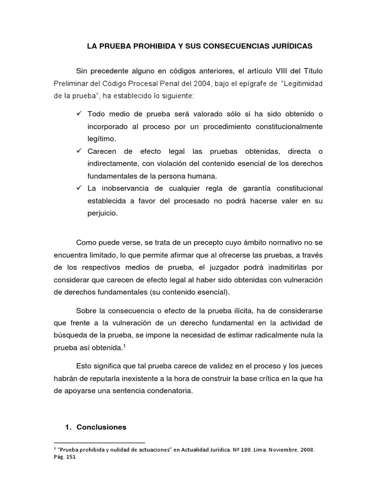 La Prueba Prohibida y Sus Consecuencias Jurídicas | PDF | Evidencia (ley) | Ley procesal