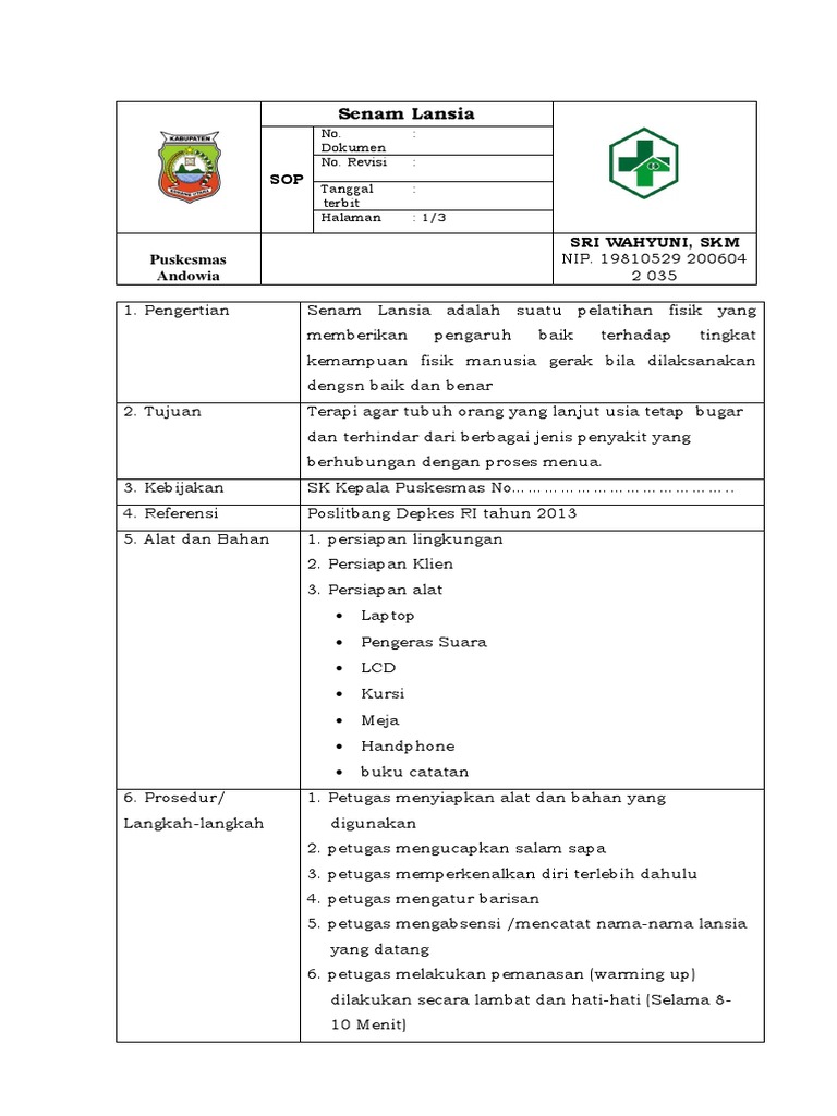 Sop Senam Lansia | PDF