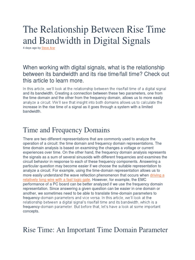 Rise Time vs. Bandwidth in Digital Signals | PDF | Bandwidth (Signal ...