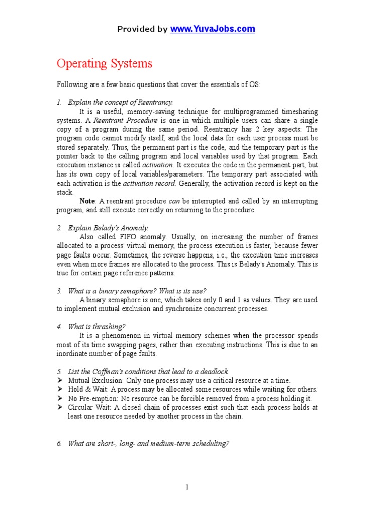 Operating Systems: 1. Explain The Concept of Reentrancy | PDF | Process (Computing) | Scheduling ...