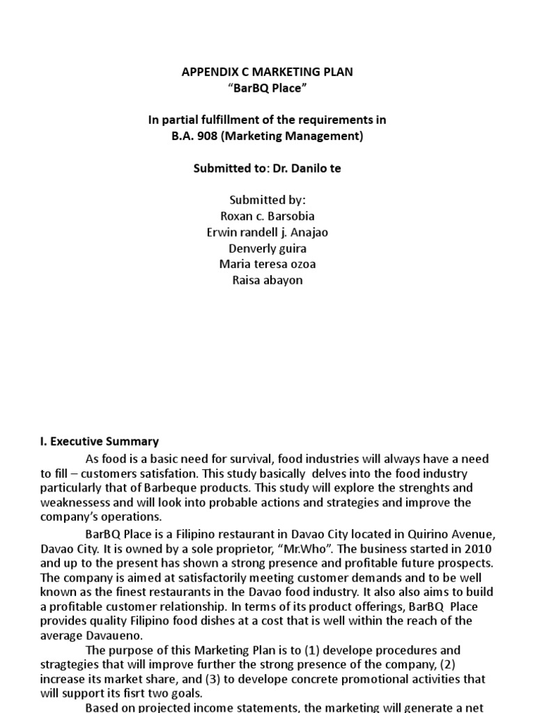 Appendix C Marketing Plan | PDF | Restaurants | Waiting Staff