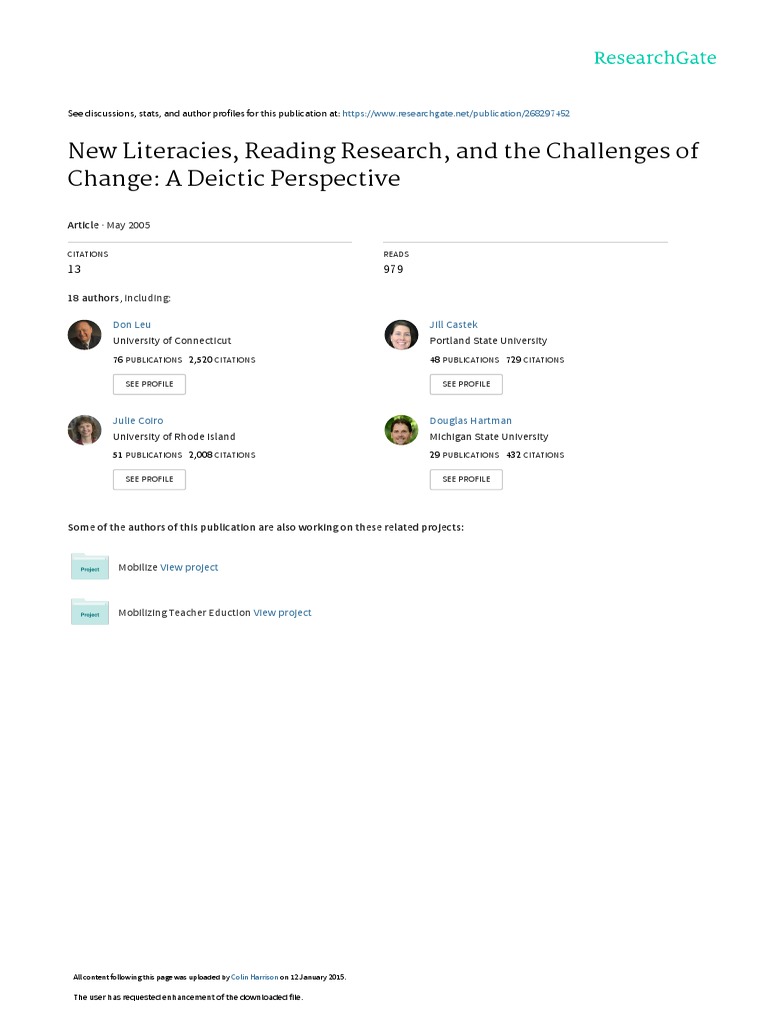 New Literacies, Reading Research, and The Challenges of Change: A ...
