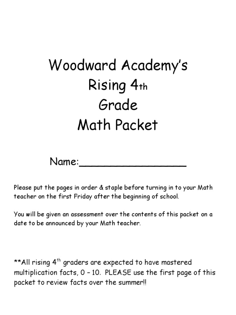 Woodward Academy's Rising 4 Grade Math Packet: Name | PDF | Elementary ...