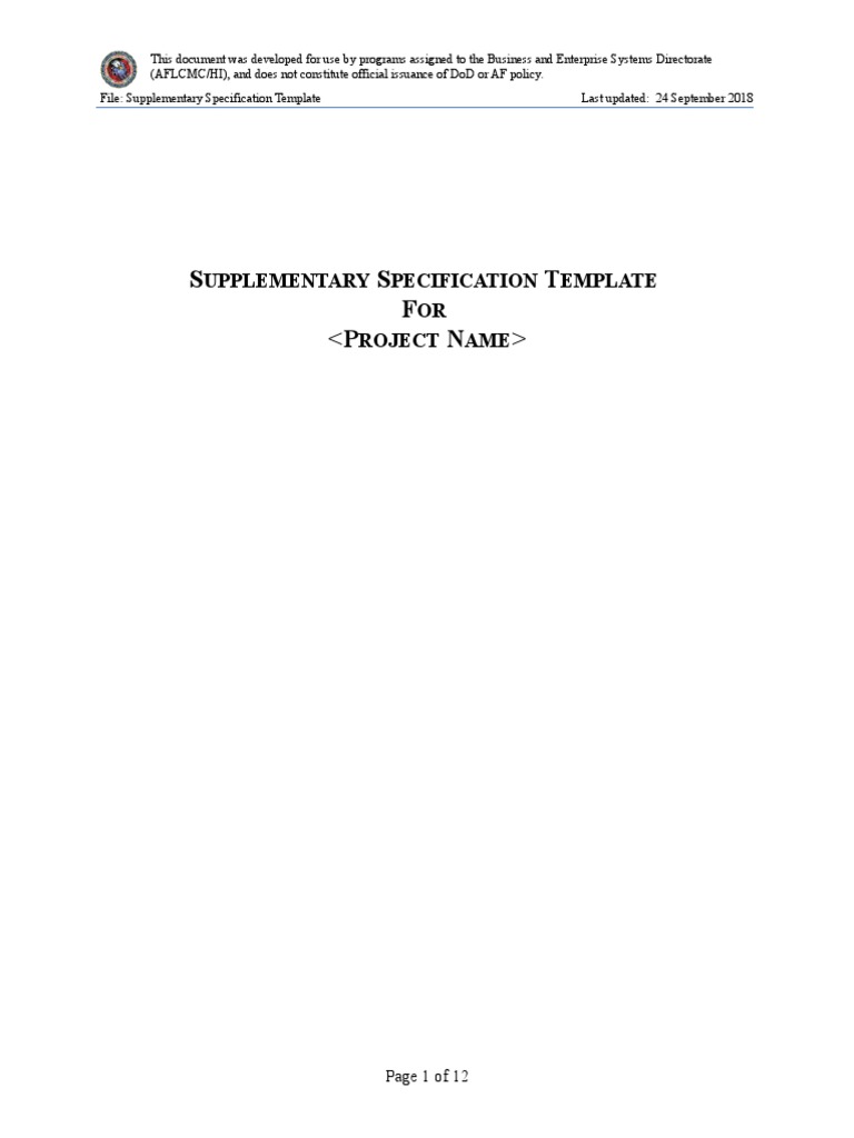 Supplementary Specification Template | PDF | Use Case | Class (Computer Programming)