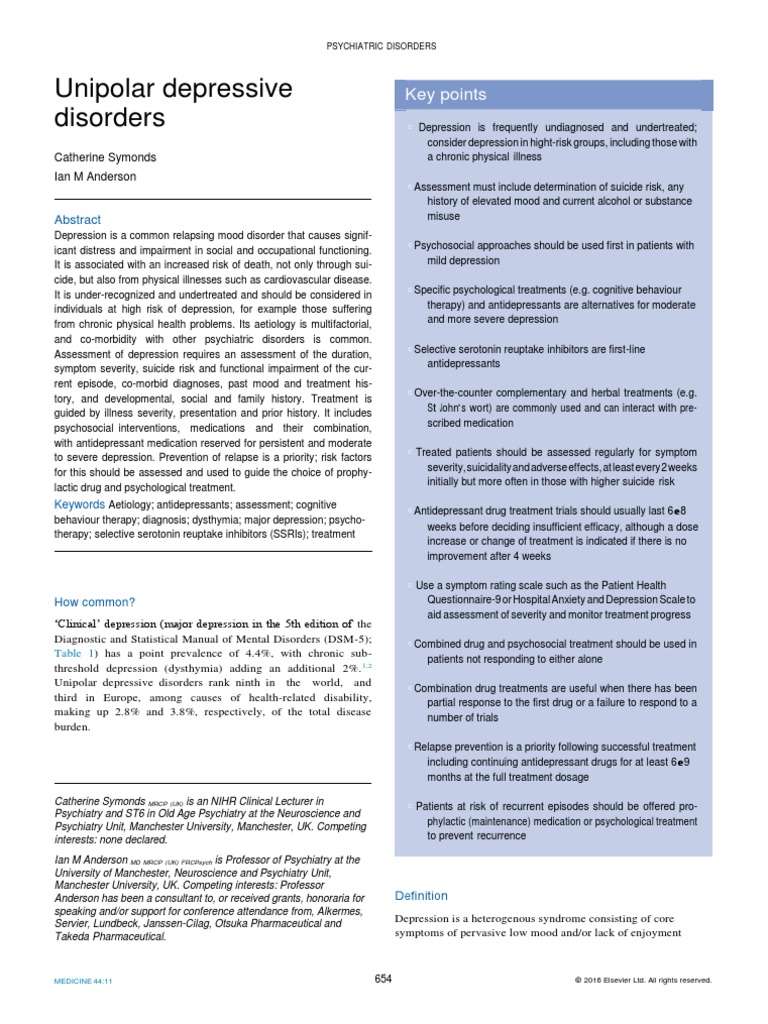 Unipolar Depressive Disorders: Key Points | PDF | Major Depressive ...