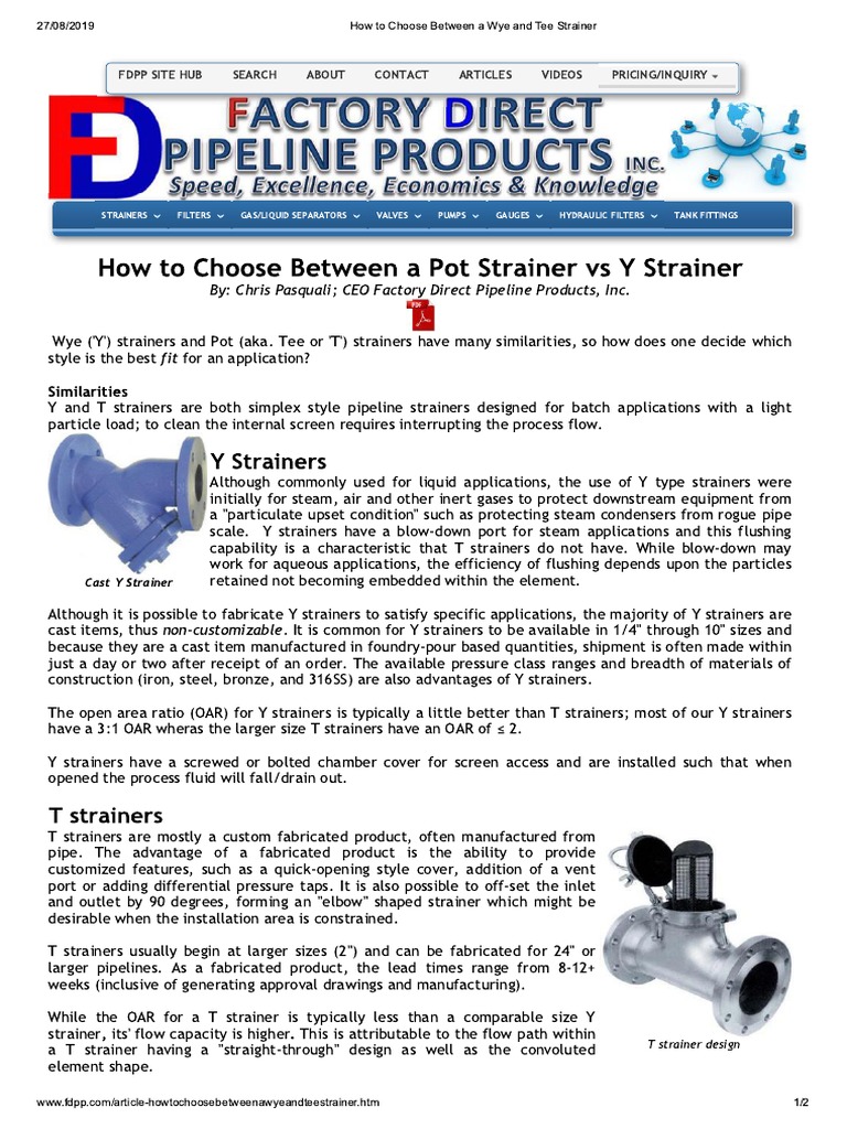 How To Choose Between A Wye and Tee Strainer | PDF