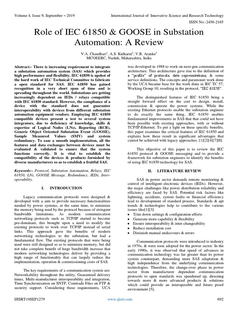 Role Of Iec 61850 And Goose In Substation Automation A Review Pdf Scada Electrical Substation