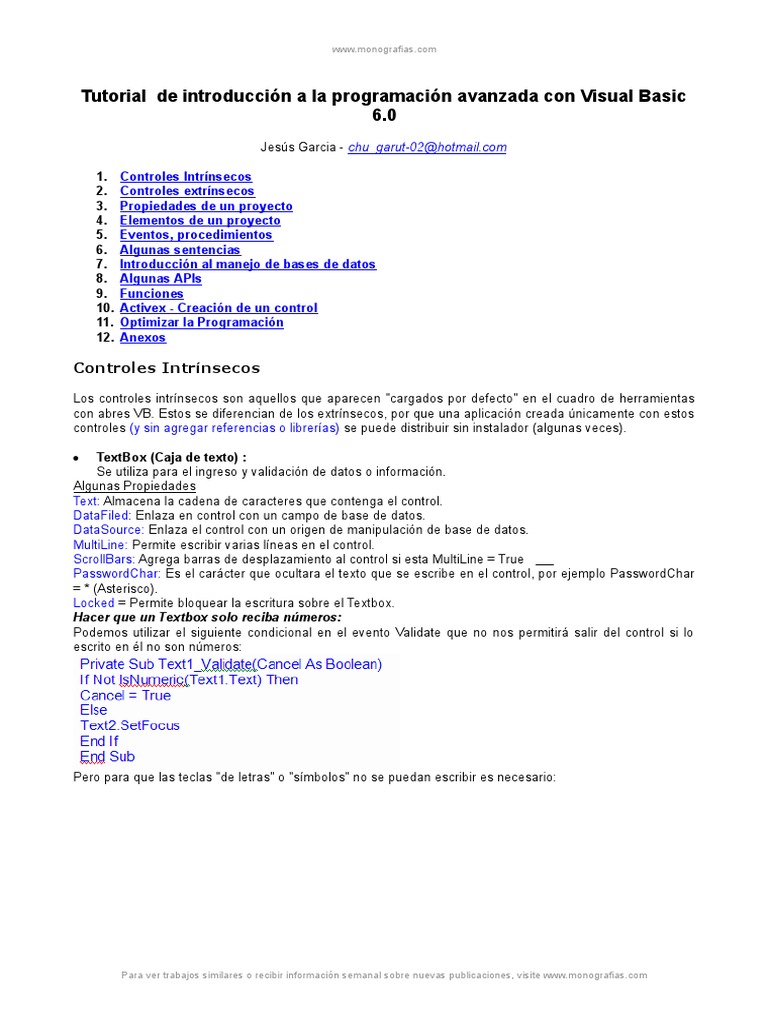Tutorial Introduccion Programacion Avanzada Visual Basic 6 0 | PDF | Archivo de computadora ...